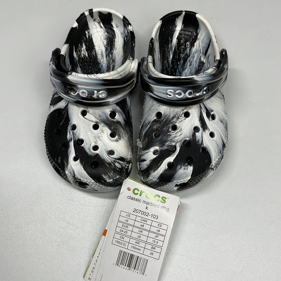 CROCS | Shoes | Nwt Crocs Black White Classic Comfort Marbled Clog K ...